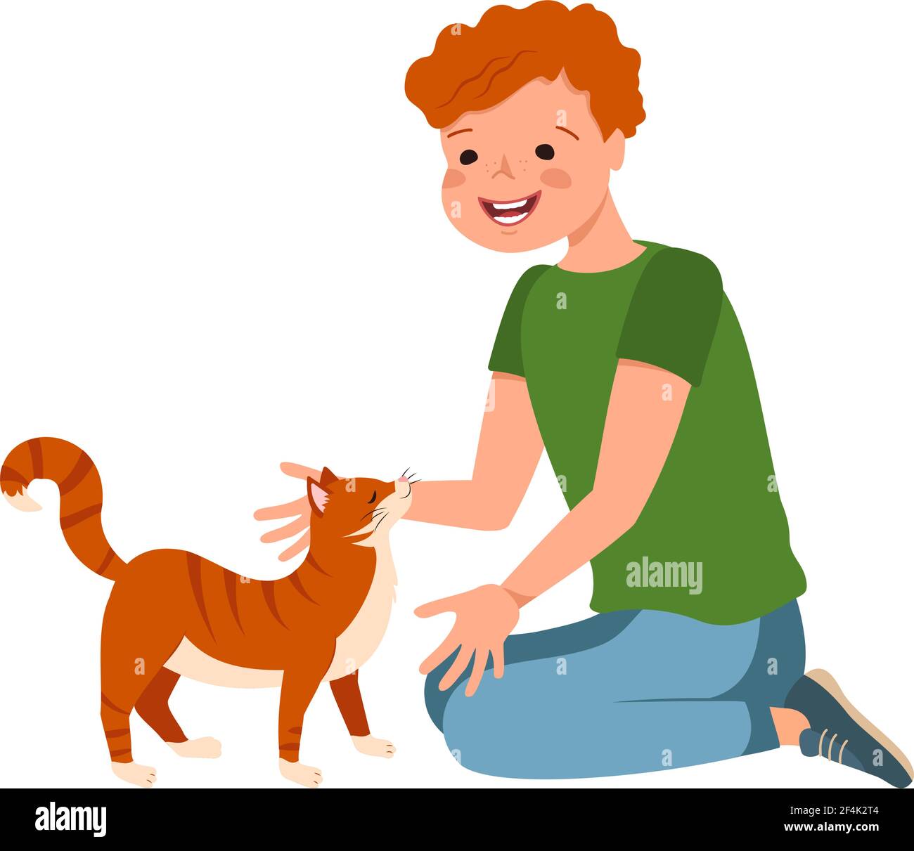 Happy redhead boy with freckles and cat Stock Vector Image & Art - Alamy