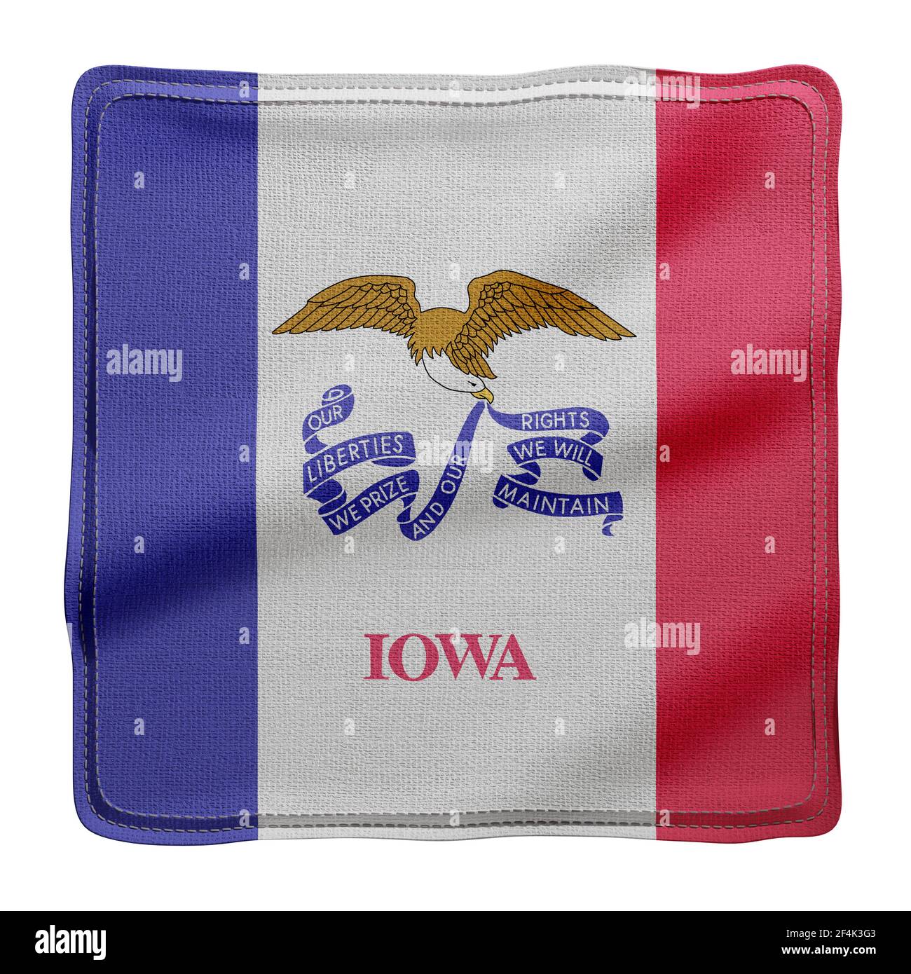 3d rendering of a detailed and textured Iowa USA State flag on white ...