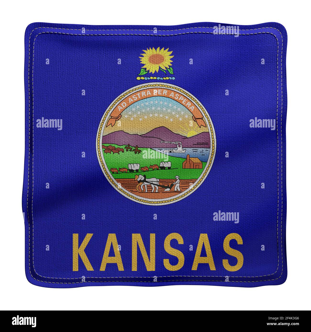 3d rendering of a detailed and textured Kansas USA State flag on white ...