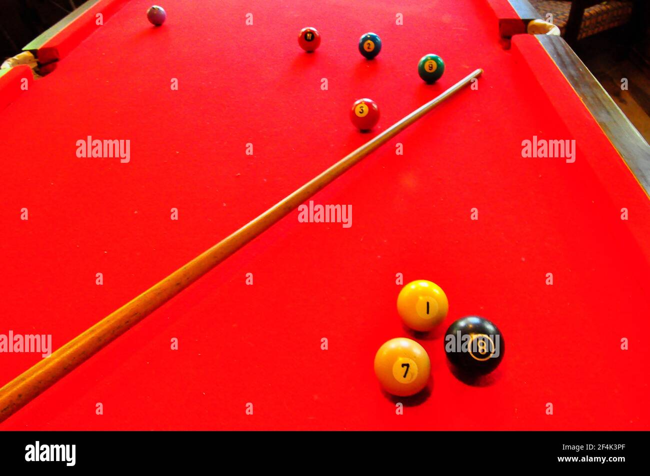 Red pool table, the game is ready to start Stock Photo - Alamy