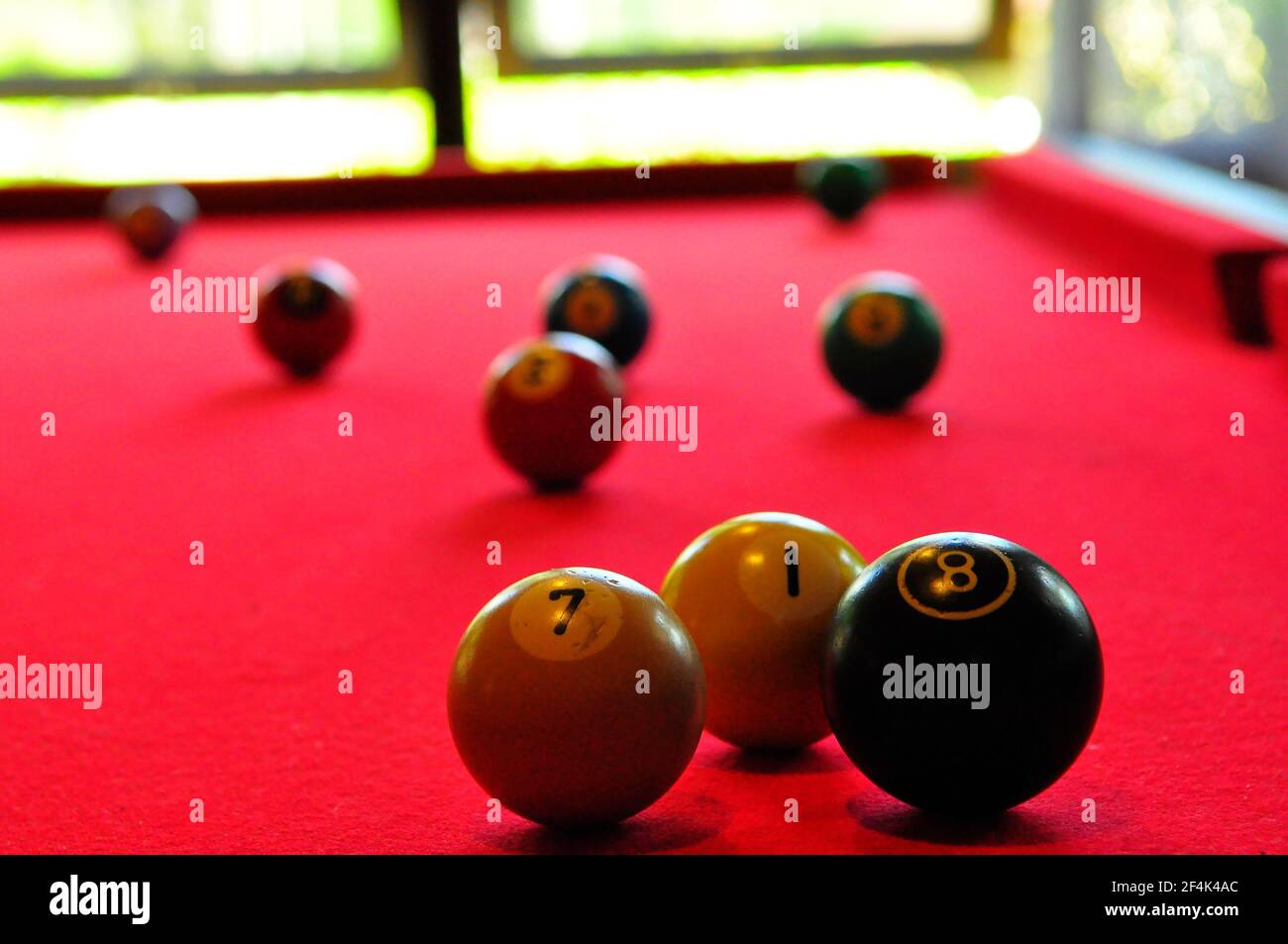 Red pool table, the game is ready to start Stock Photo - Alamy