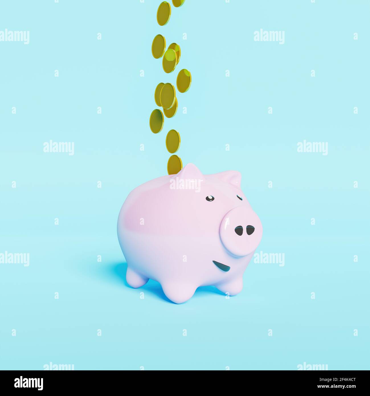 pink piggy bank with happy face with golden coins Stock Photo - Alamy