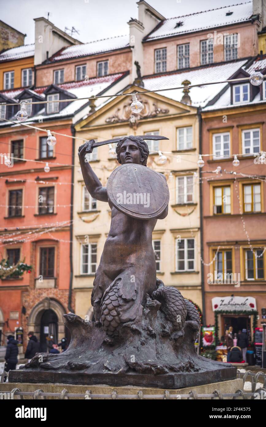 Poland, Warsaw: The most famous Warsaw Mermaid, 19th century sculpture ...