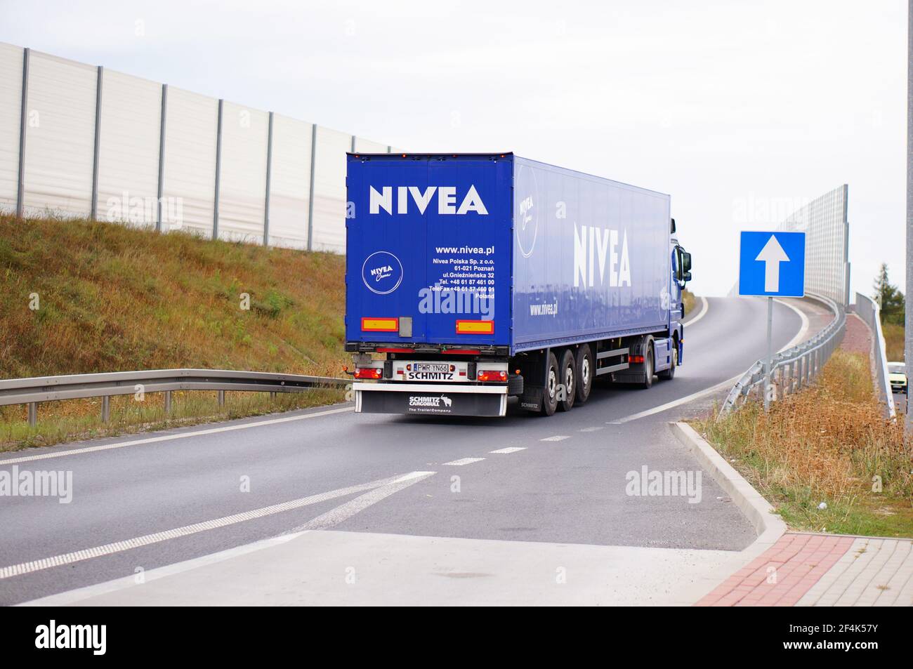 POZN, POLAND - Sep 10, 2013: Nivea transport truck driving to the ...