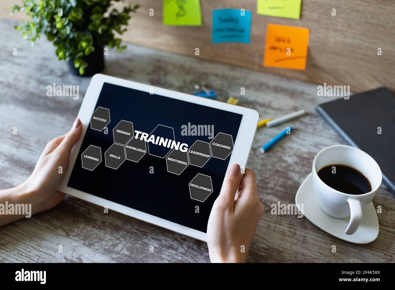 Training course, E-learning, education concept on device screen Stock ...
