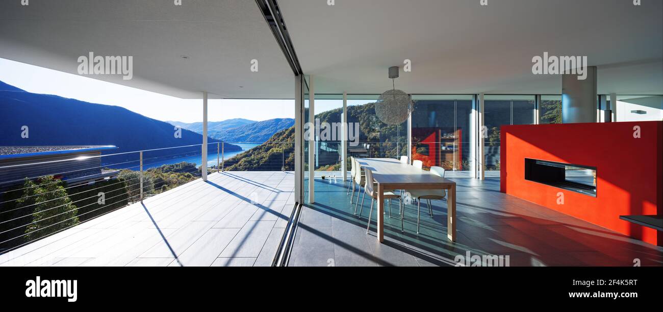 Modern house, view from balcony to the valley Stock Photo - Alamy