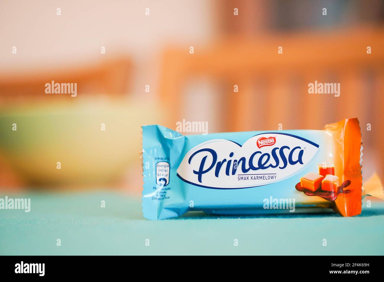 POZNAN, POLAND - Apr 05, 2016: Nestle Princessa chocolate wafer on ...