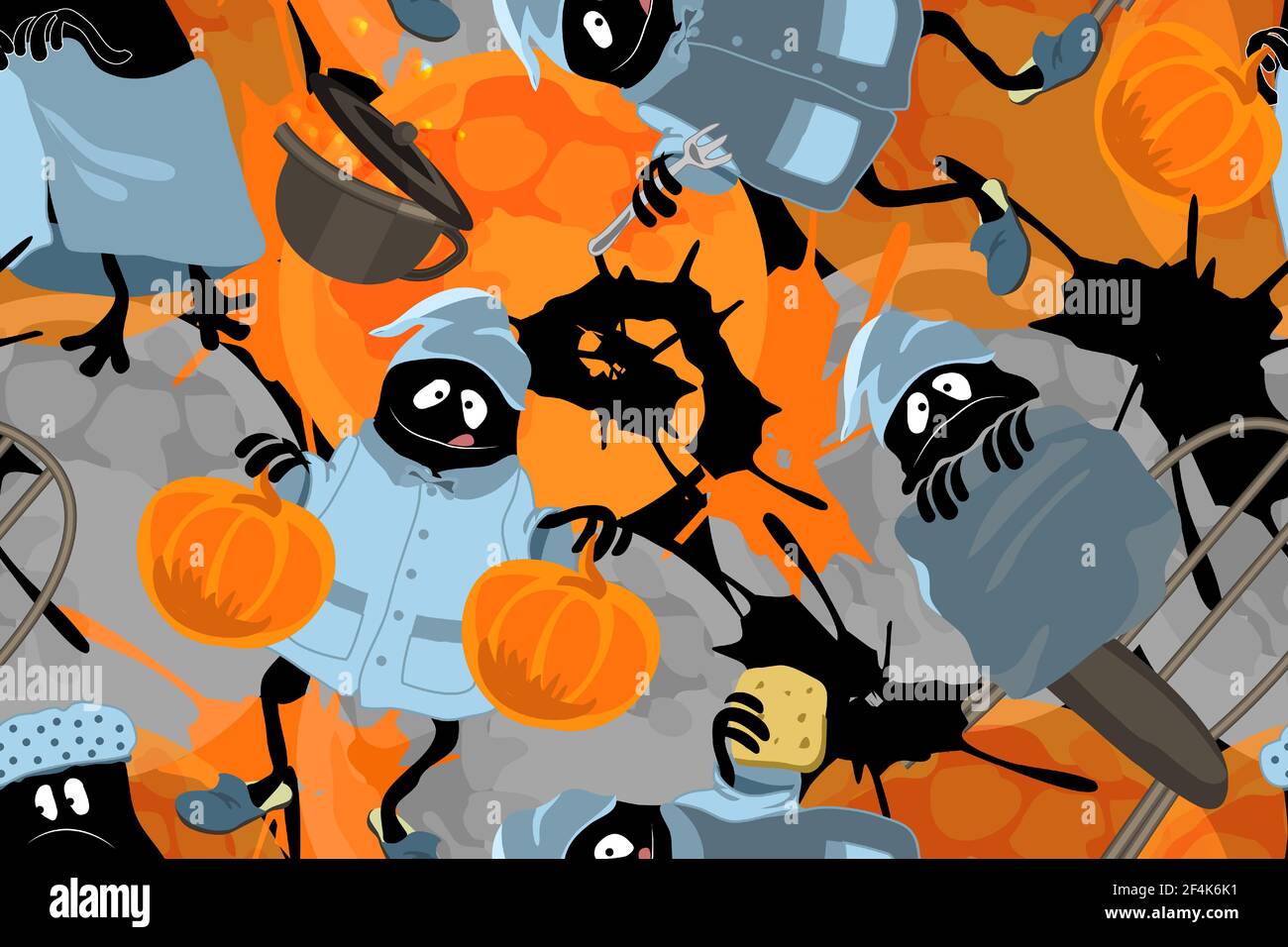 Halloween background vector. Art seamless pattern with cute black ...