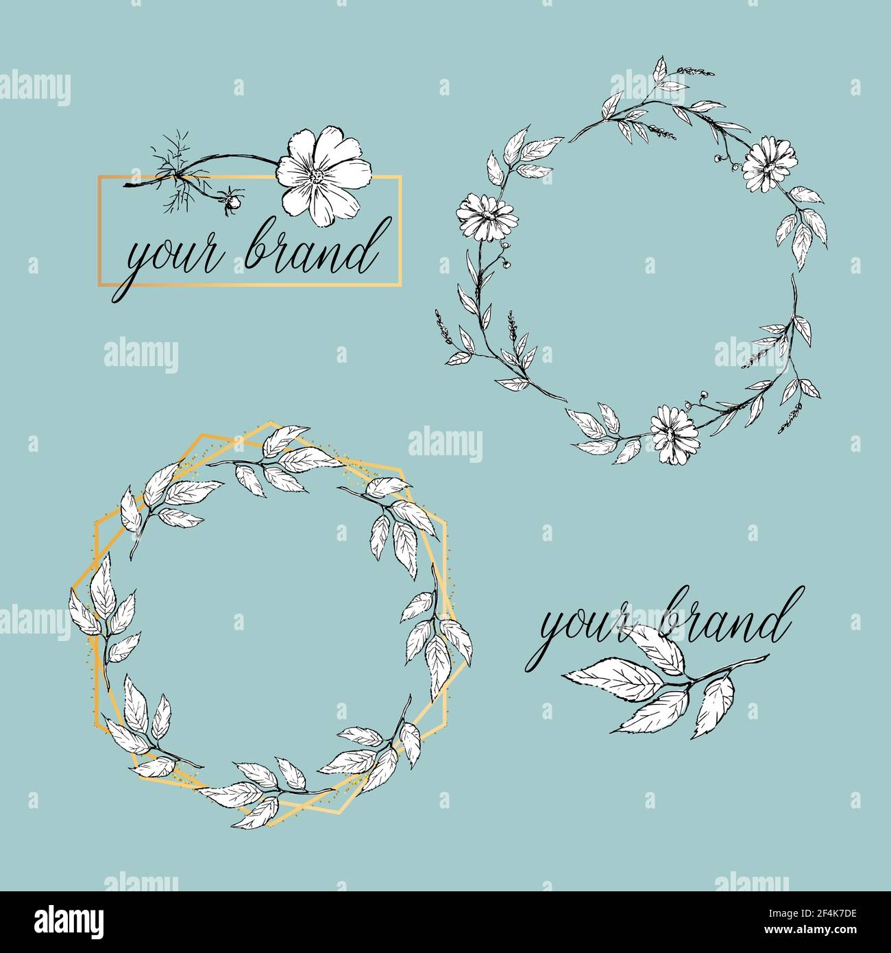 Beautiful card with a round wreath of different flowers of vintage ...