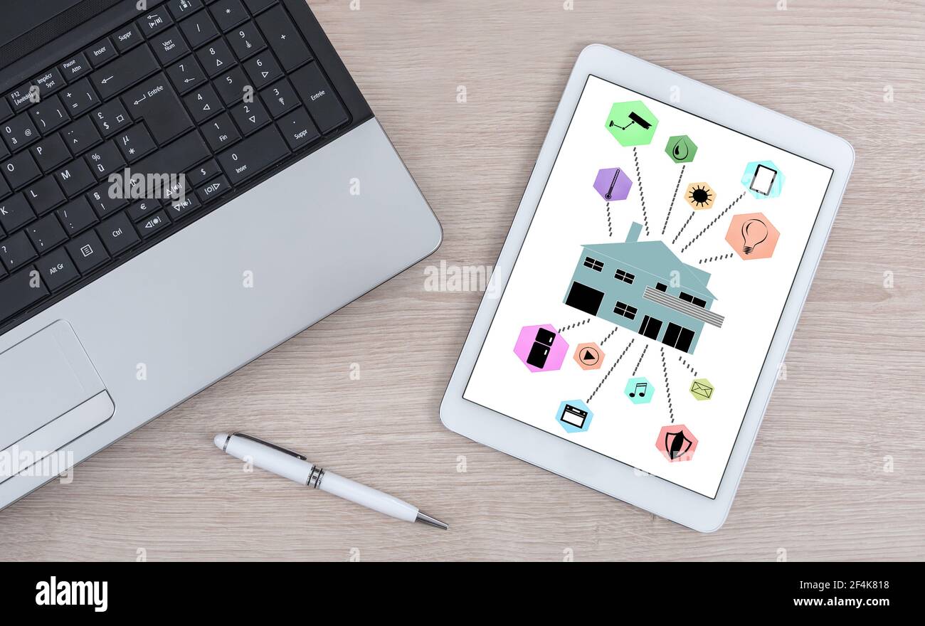 Smart home automation concept shown on a digital tablet Stock Photo - Alamy