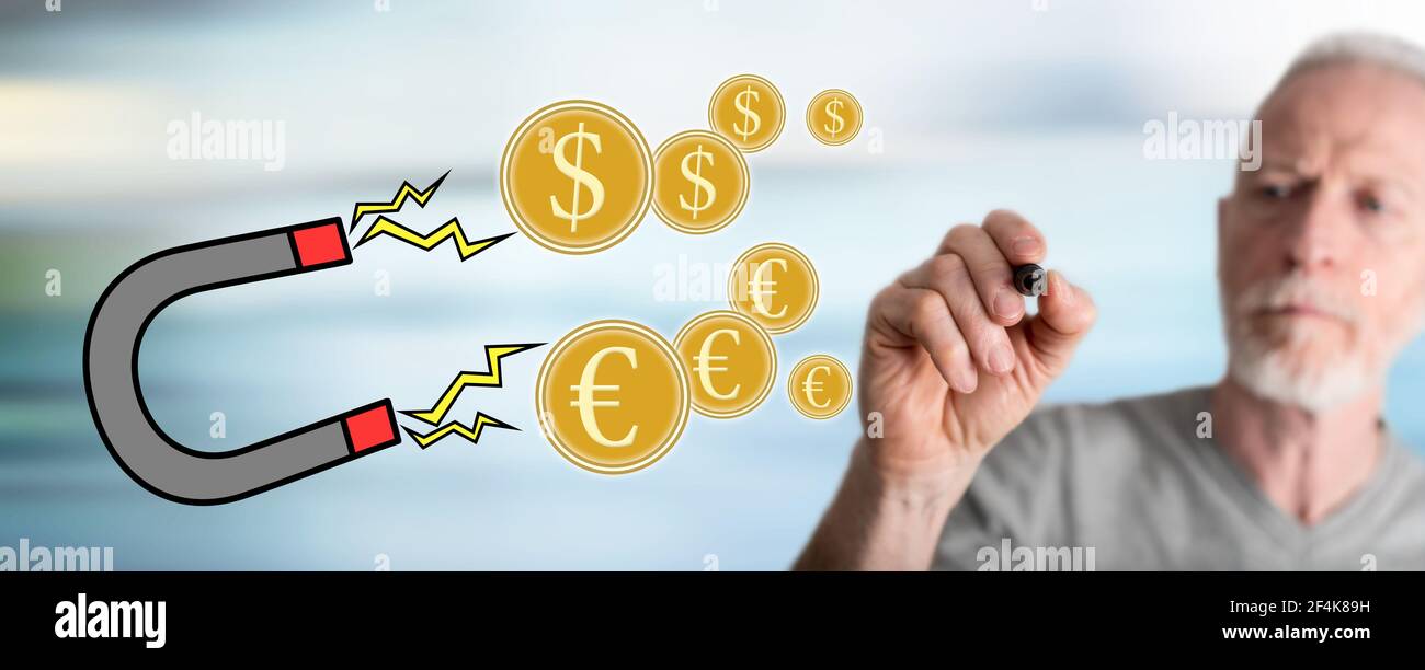 Money attraction concept drawn by a man Stock Photo - Alamy