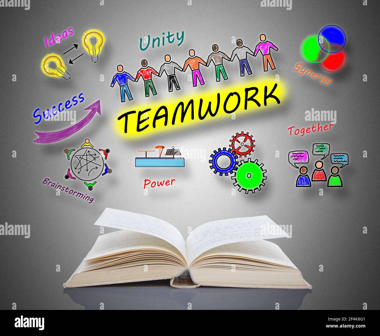 Teamwork concept above an open book Stock Photo - Alamy