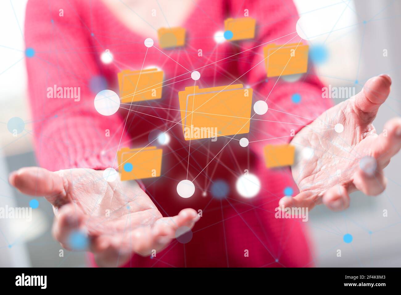 Data exchange concept above the hands of a woman in background Stock ...