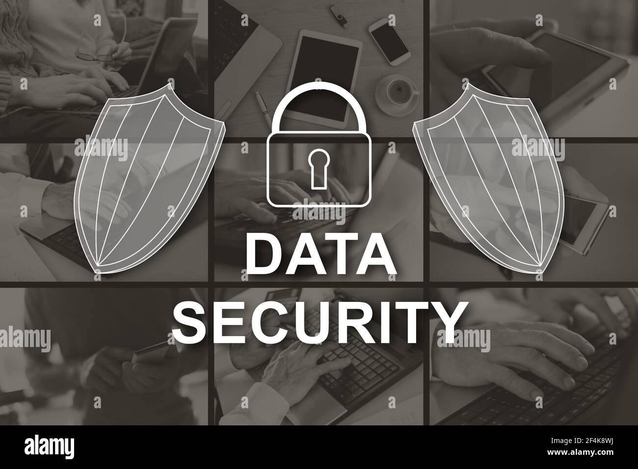 Data security concept illustrated by pictures on background Stock Photo ...