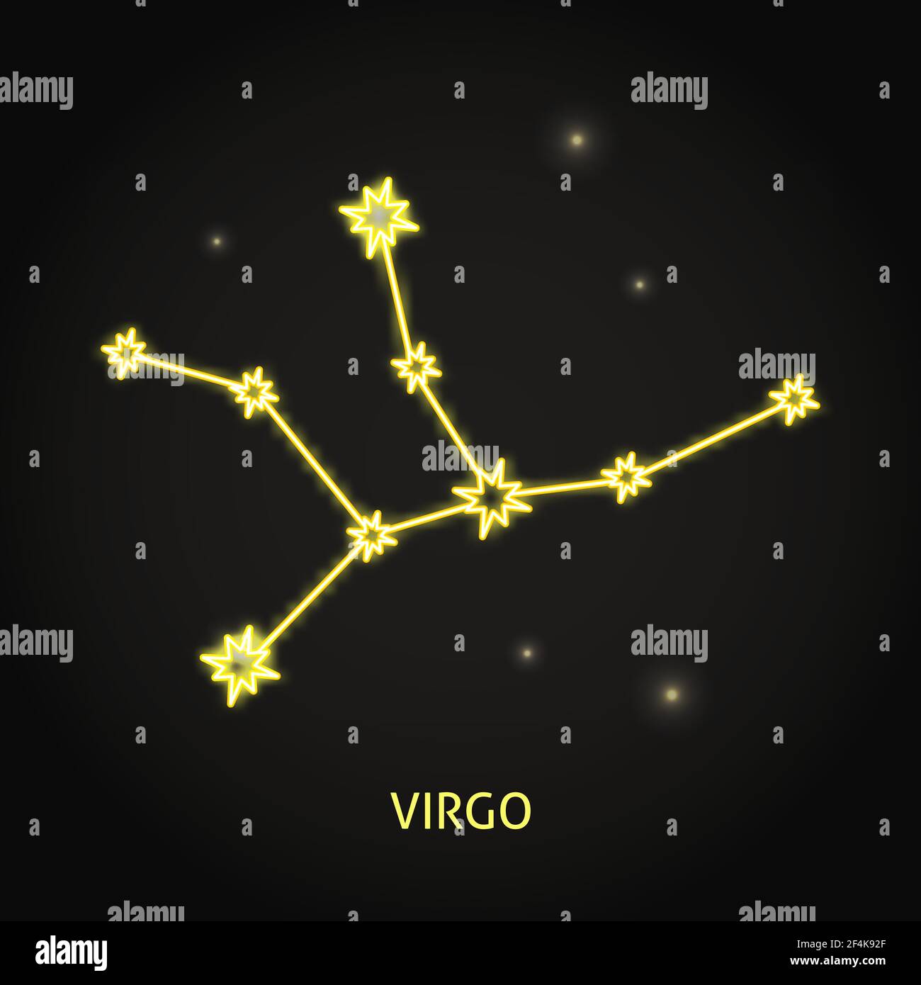 Neon Virgo zodiac sign on dark background. Shining constellation in the ...