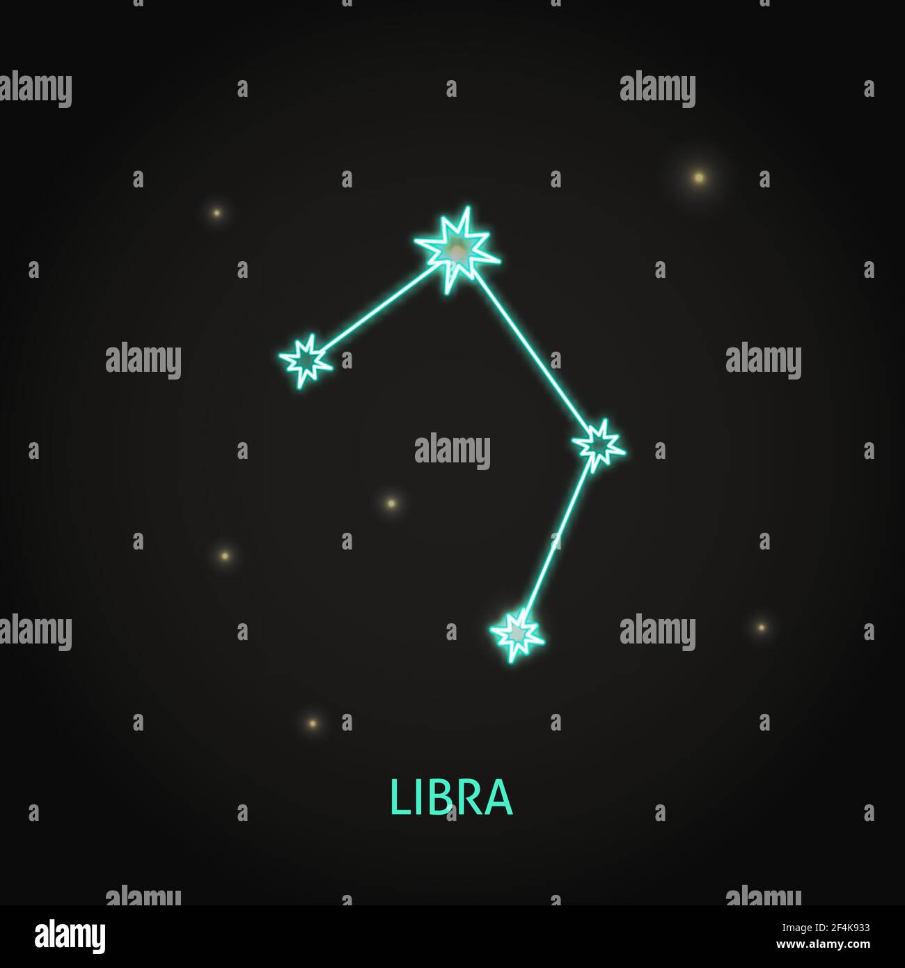 Neon Libra zodiac sign on dark background. Shining constellation in the ...