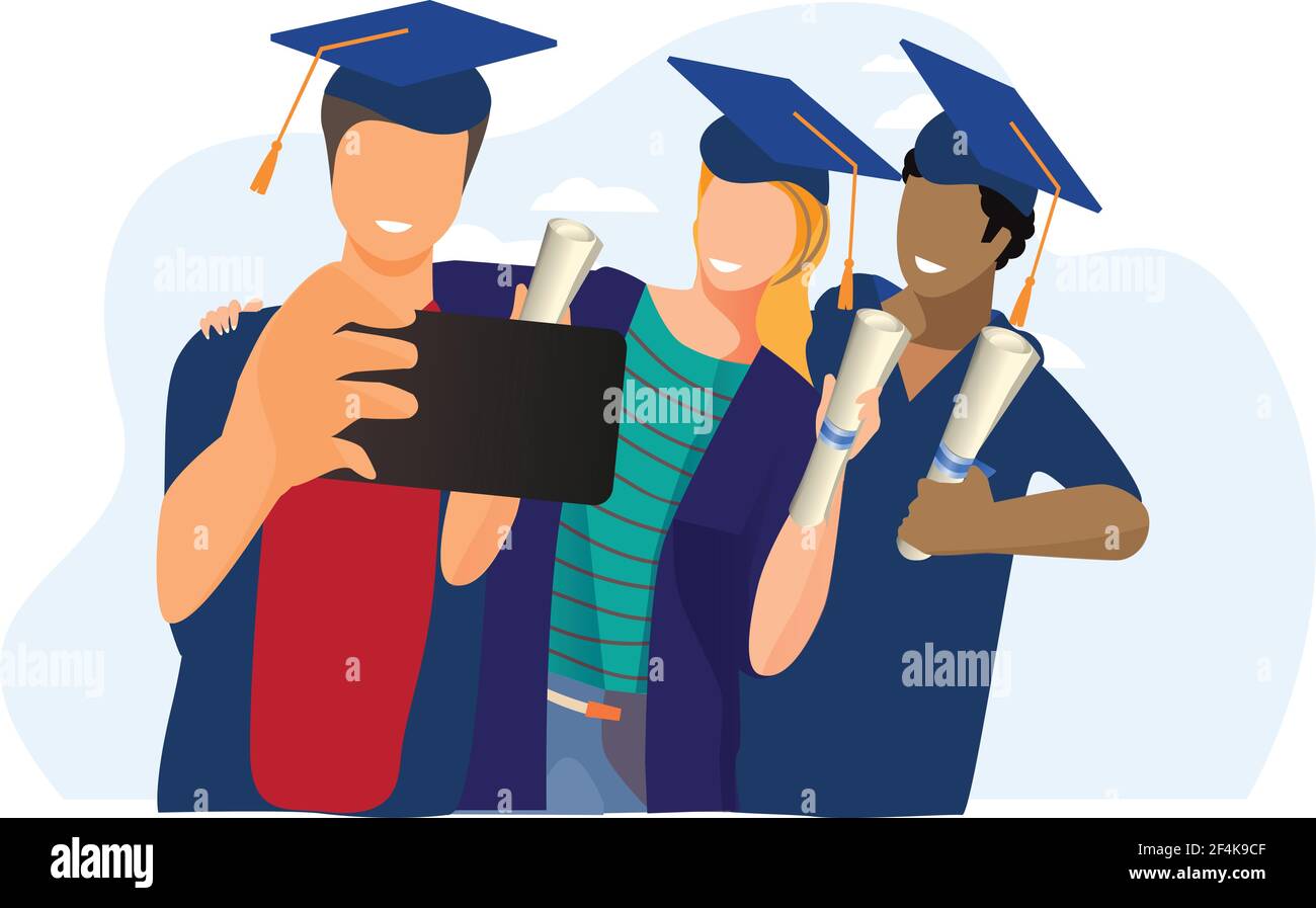 Young students celebrating graduation while taking a selfie Stock ...