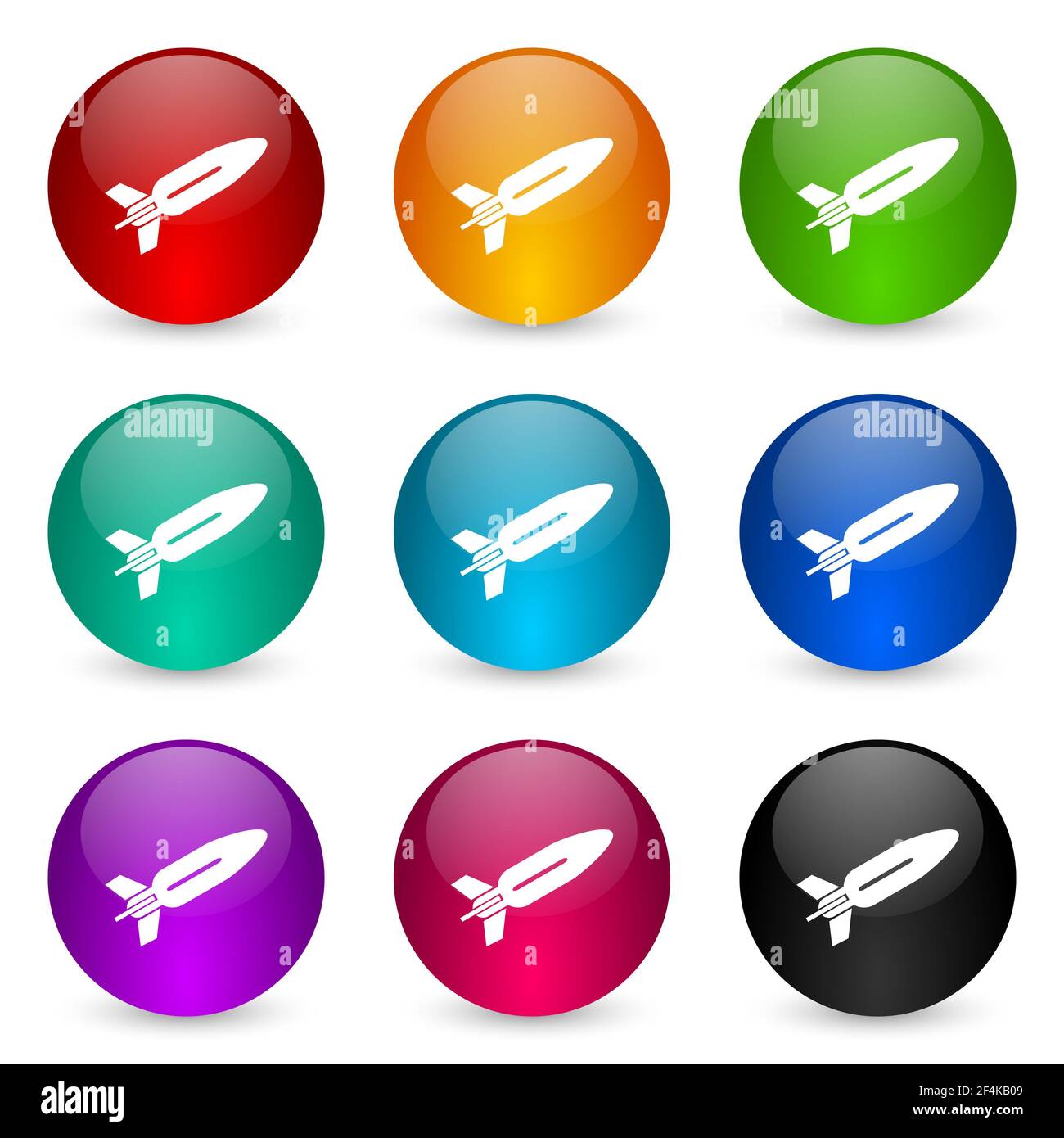 Missile, rocket, weapon, war icon set, colorful glossy 3d rendering ...