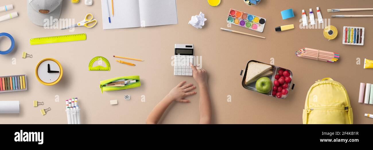 Flat lay top view of school supplies, back to school concept Stock ...