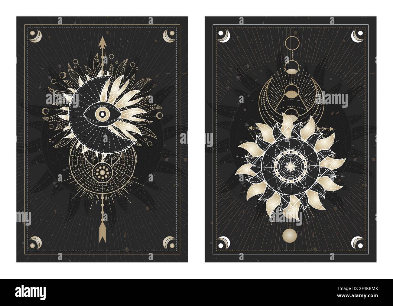 Vector dark illustrations with sacred geometry symbols, grunge textures ...