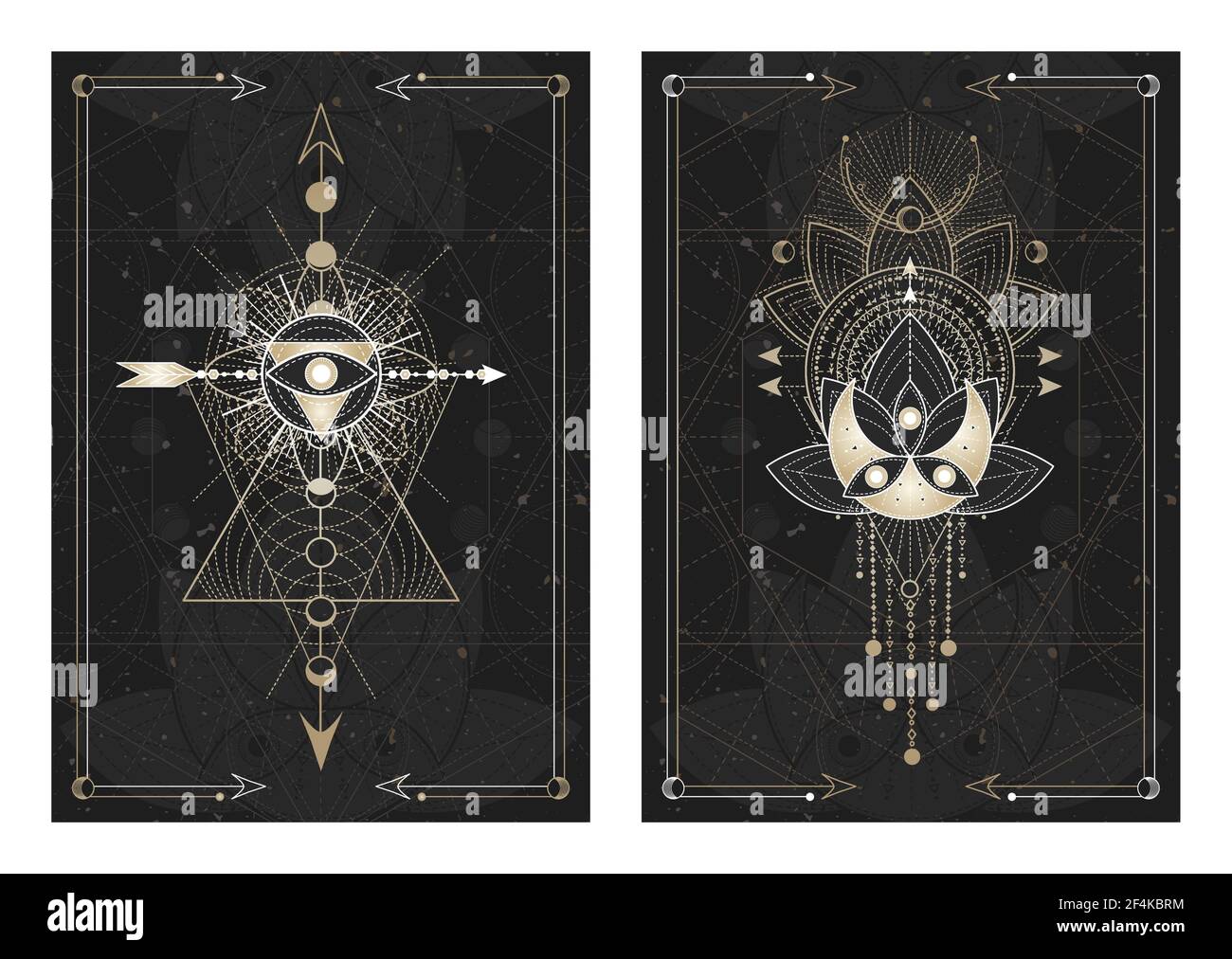 Vector dark illustrations with sacred geometry symbols, grunge textures ...