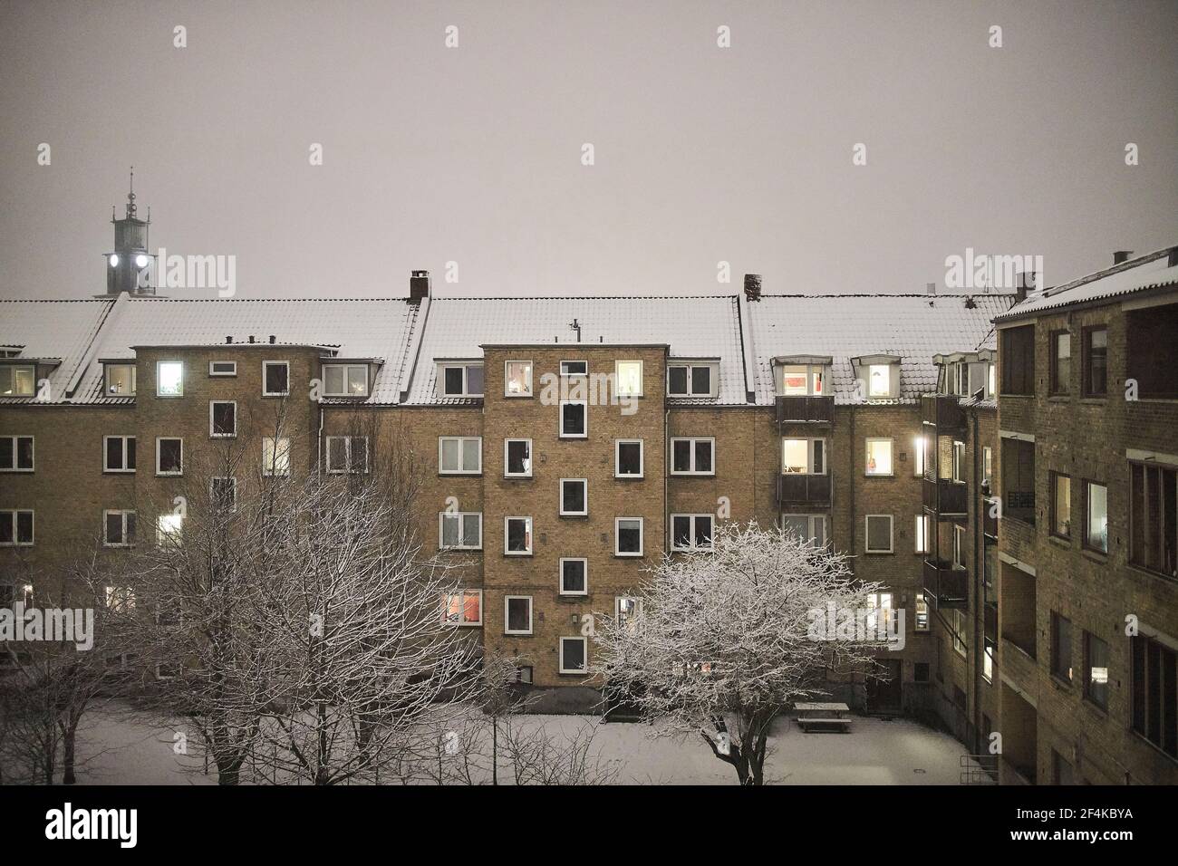 an apartment buildings in denmark in snow and cold Stock Photo - Alamy
