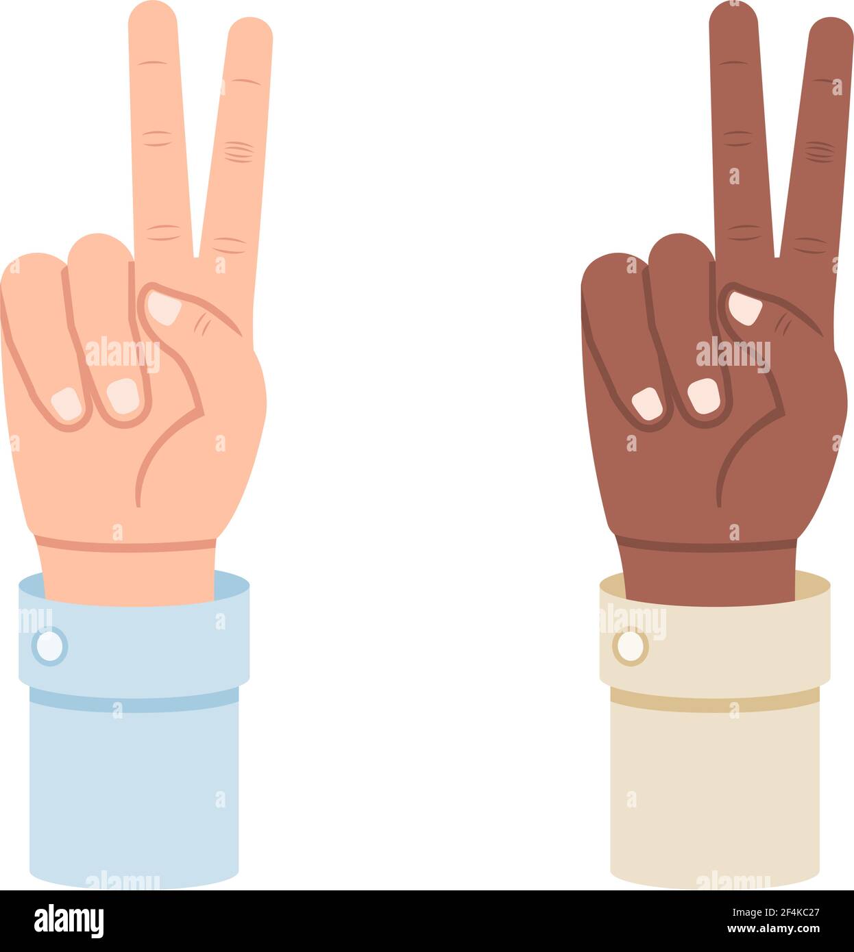 White and black hand shows two fingers, second vector illustration ...