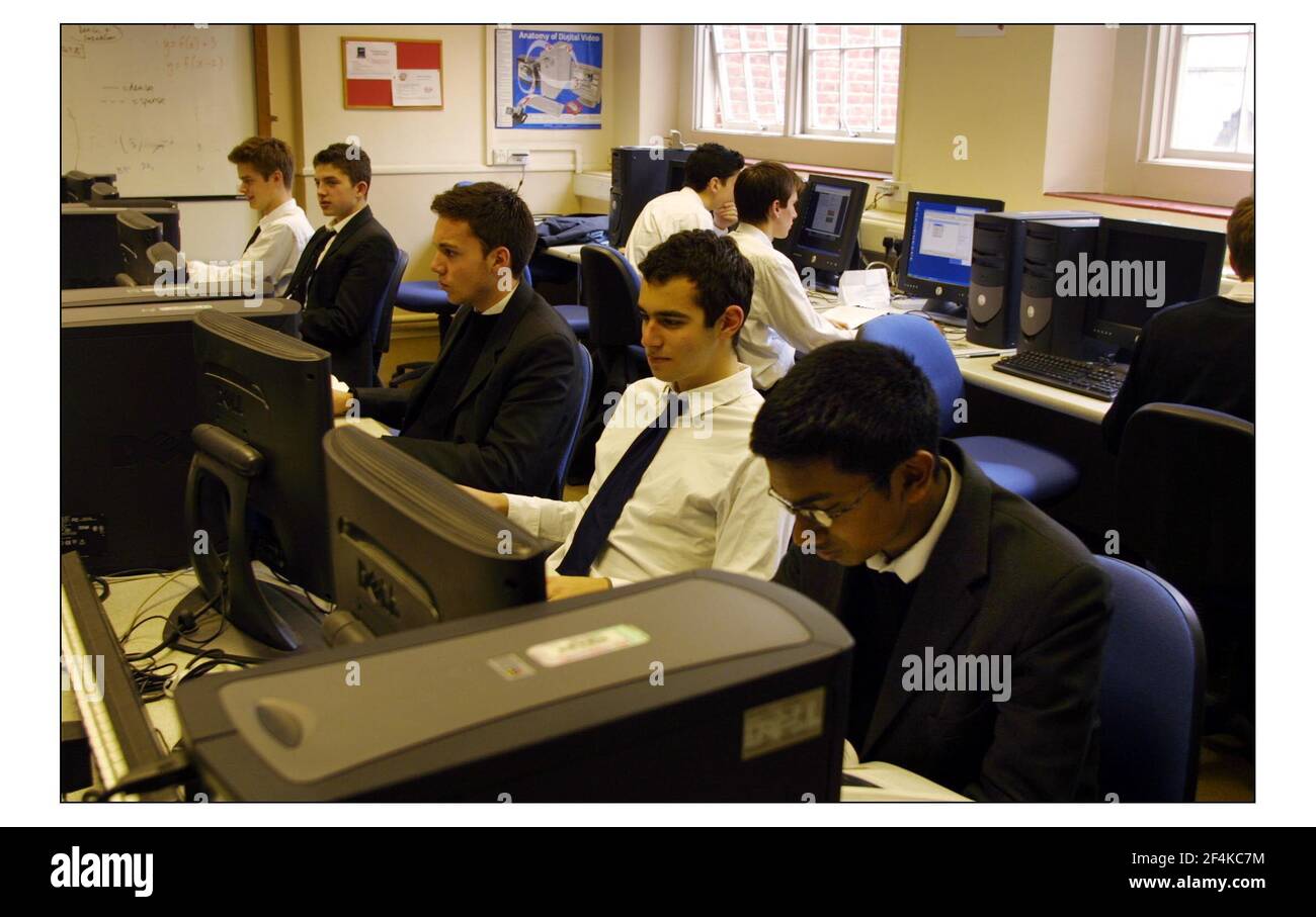 Westminster School students in in a computer room in their school in ...