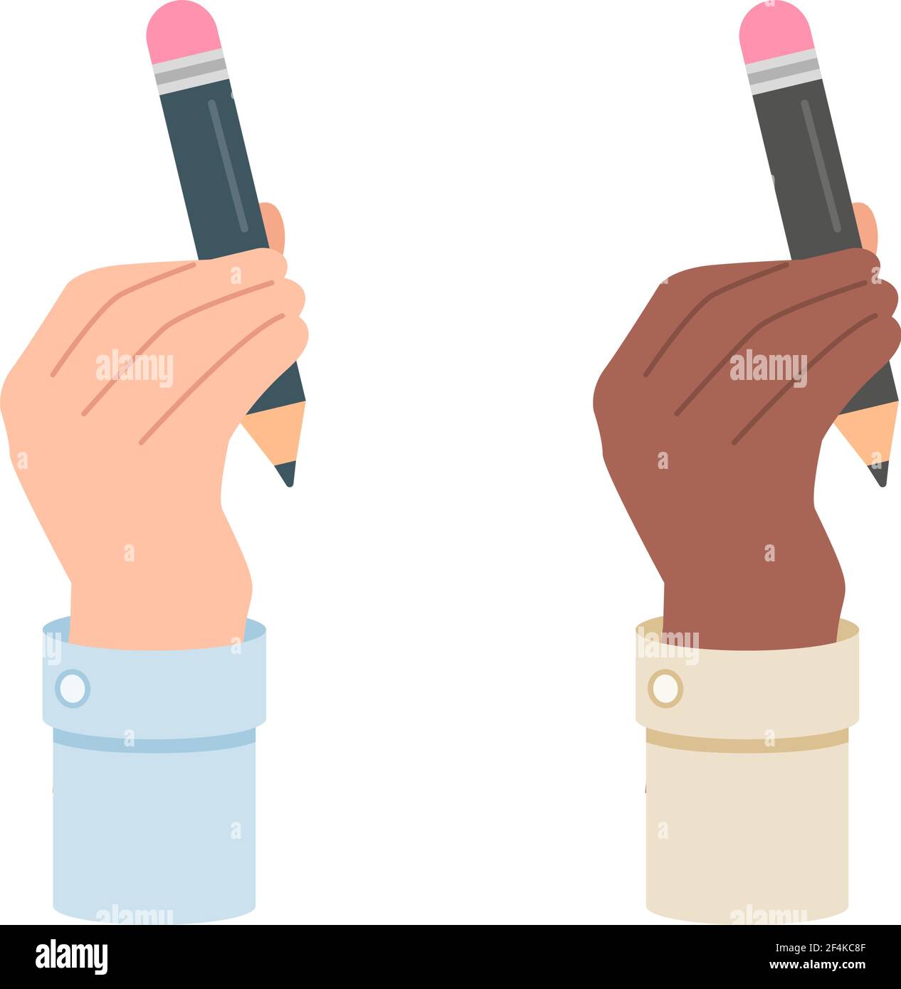 White and black hand holding pencil vector illustration isolated on ...