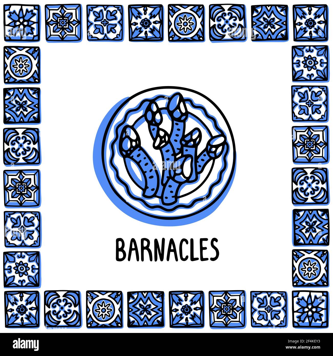 Portugal landmarks set. Goose Barnacles, Percebes traditional delicacy ...