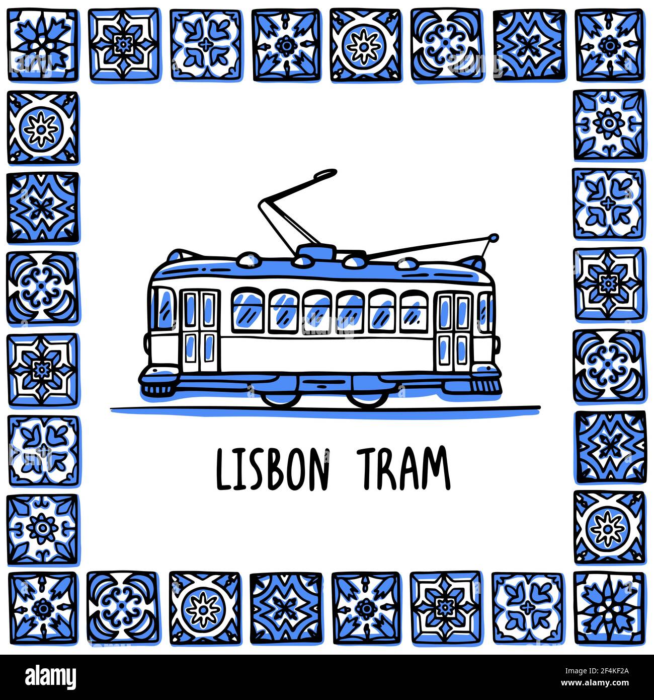 Portugal landmarks set. Lisbon retro tram. Traditional tramway in the ...