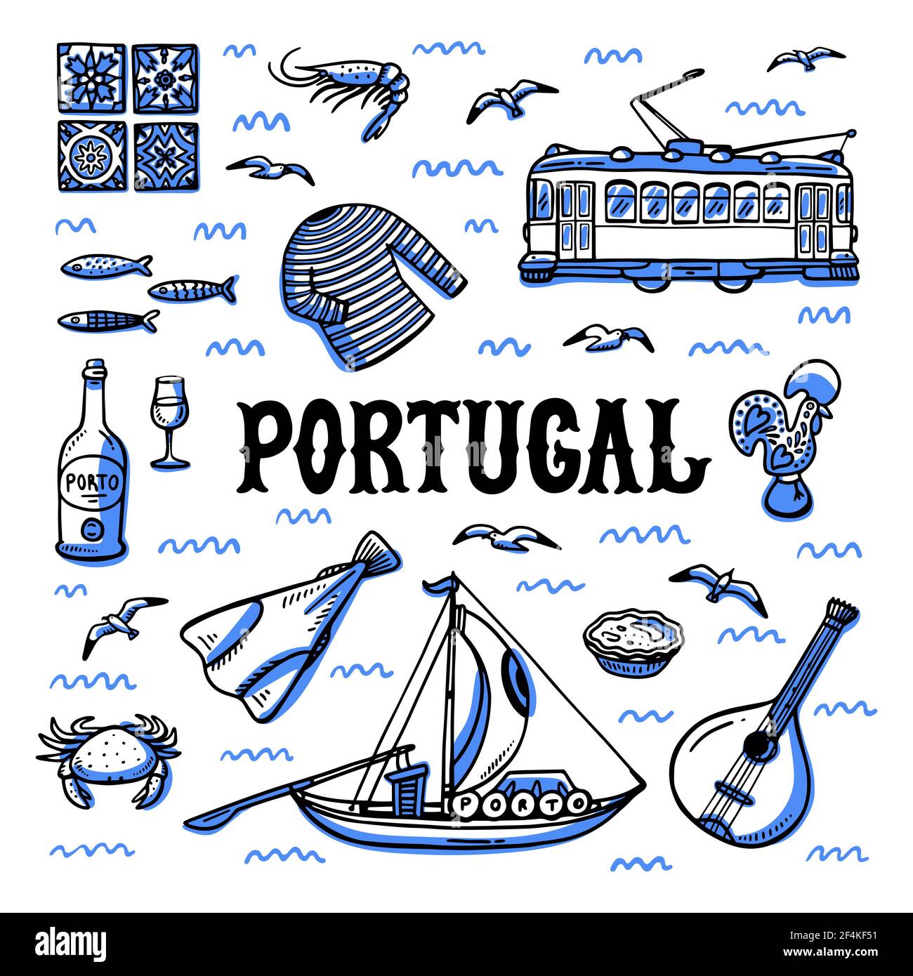 Portugal landmarks set. Handdrawn sketch style vector illustration ...