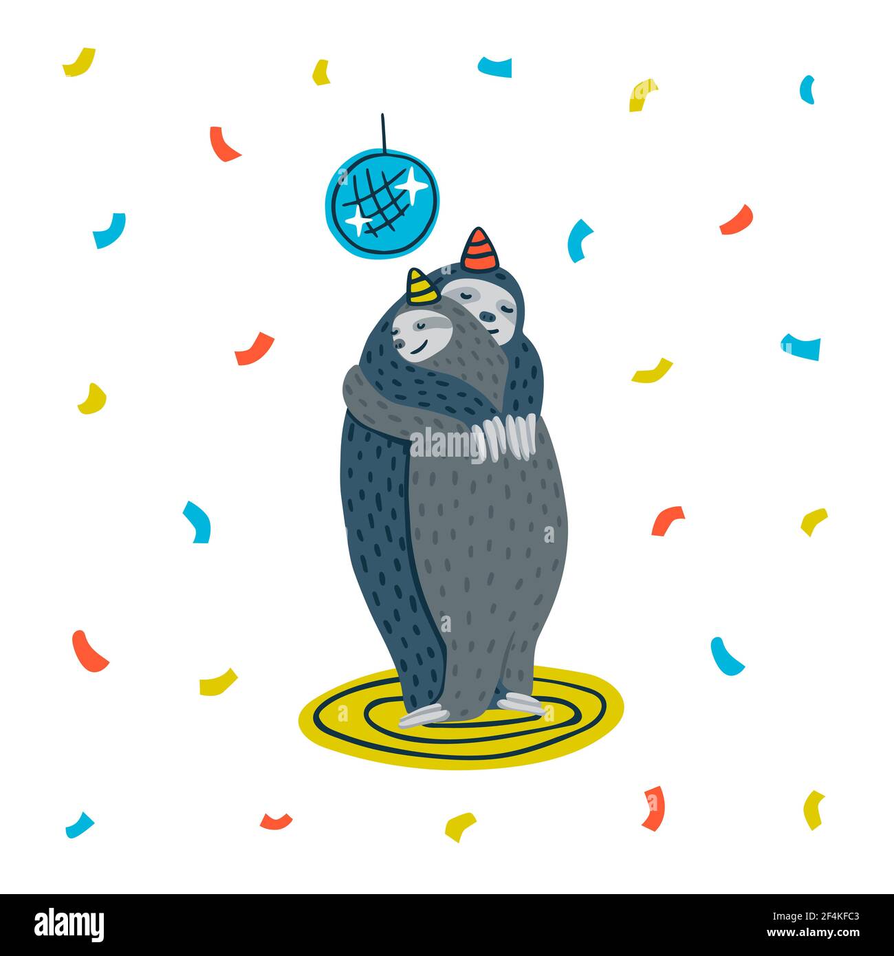 Animal party. Lazy sloth party. Couple of sloths dancing on a dance ...