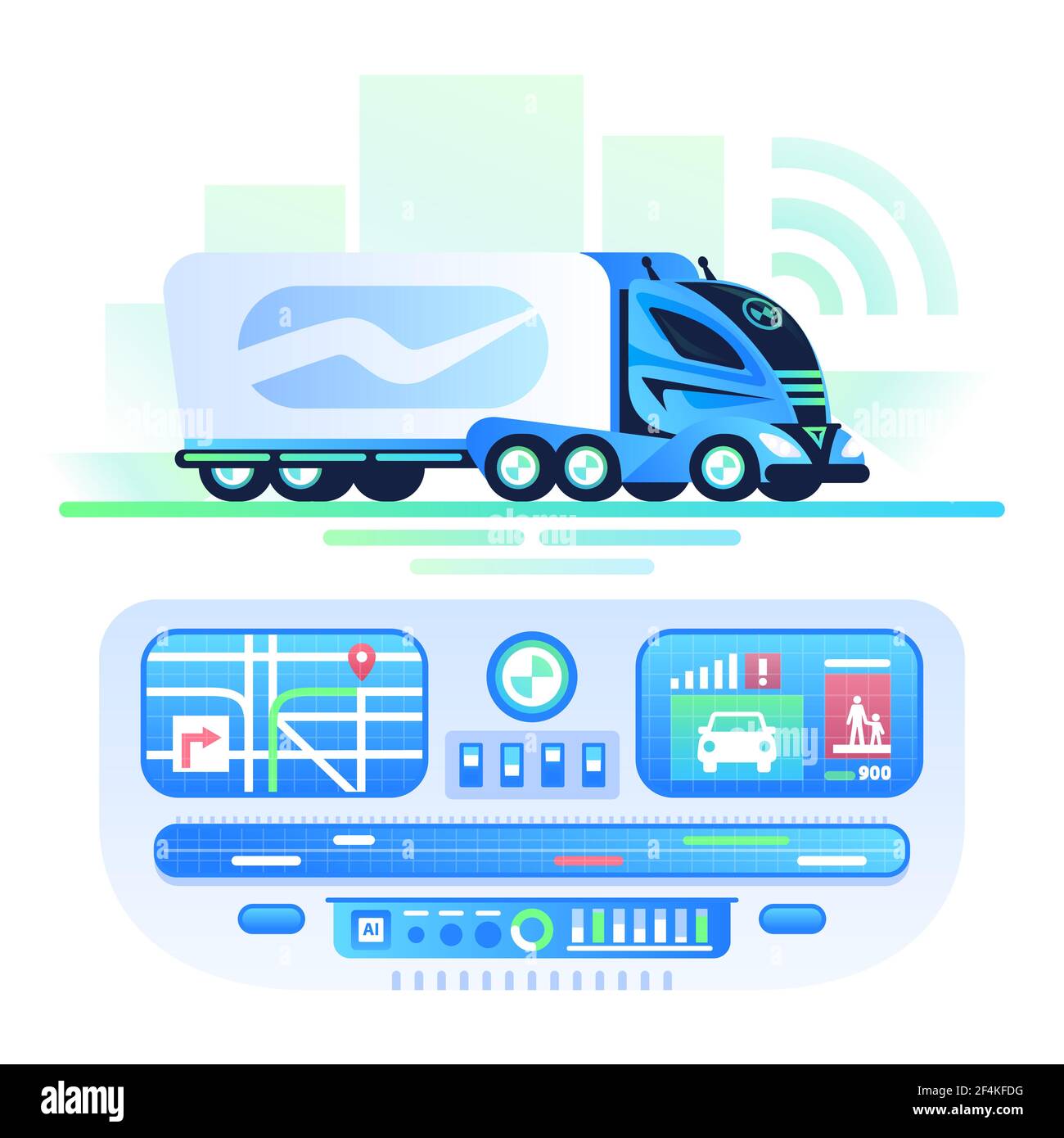 Autonomous self-driving truck on the road. Remote control transport ...