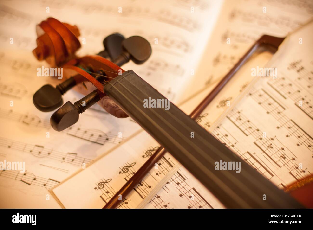 Music instruments, violin with notes Stock Photo - Alamy