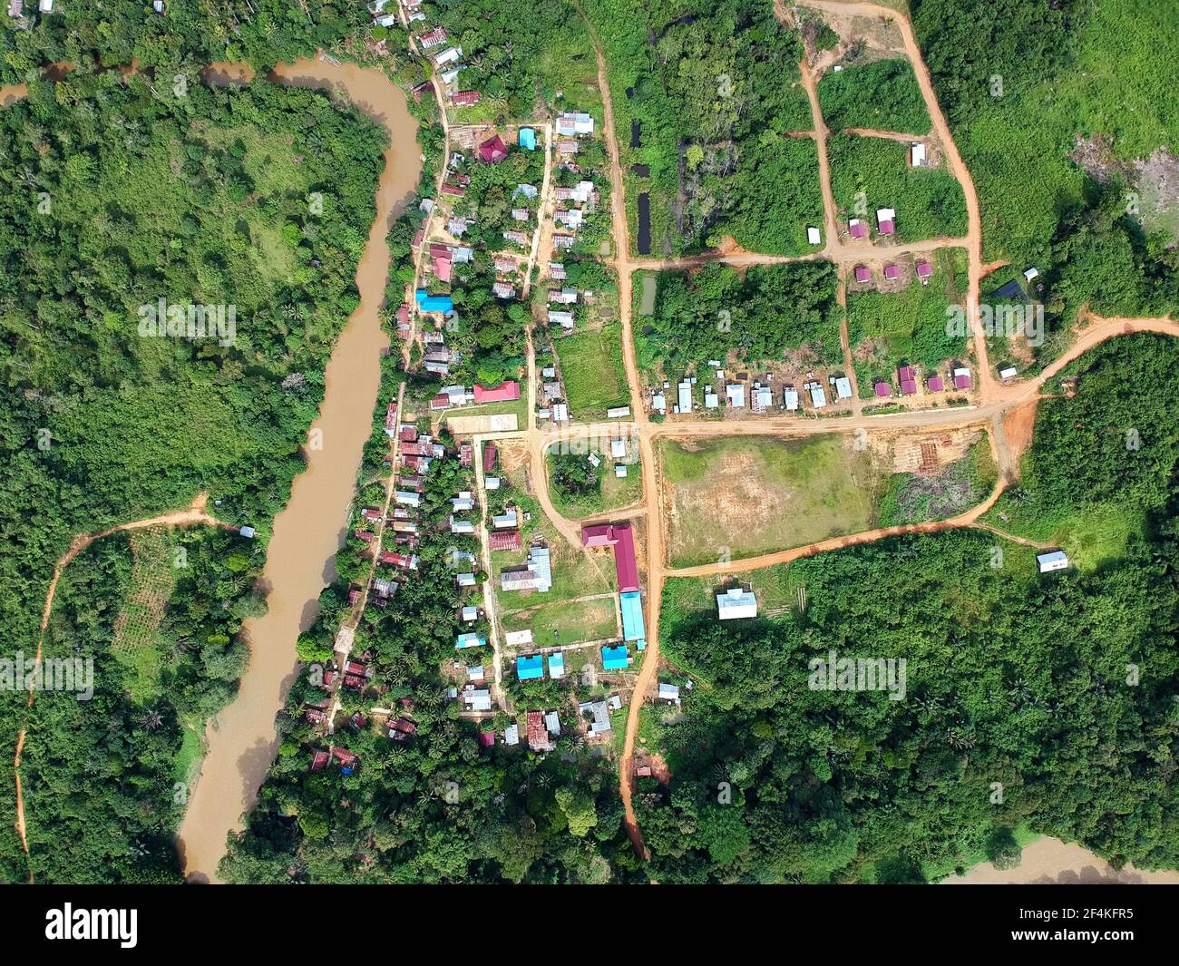 Aerial panoramatic view of traditional Dayak Longgie village in heart ...