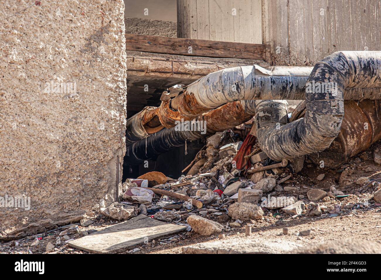 Old water pipes after many years of operation corroded metal pipe was ...