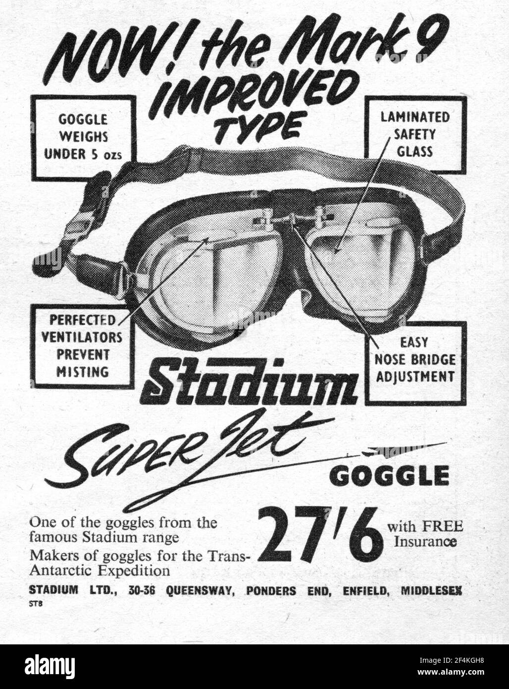 A vintage Stadium goggles advert from The Motor Cycle magazine, October ...