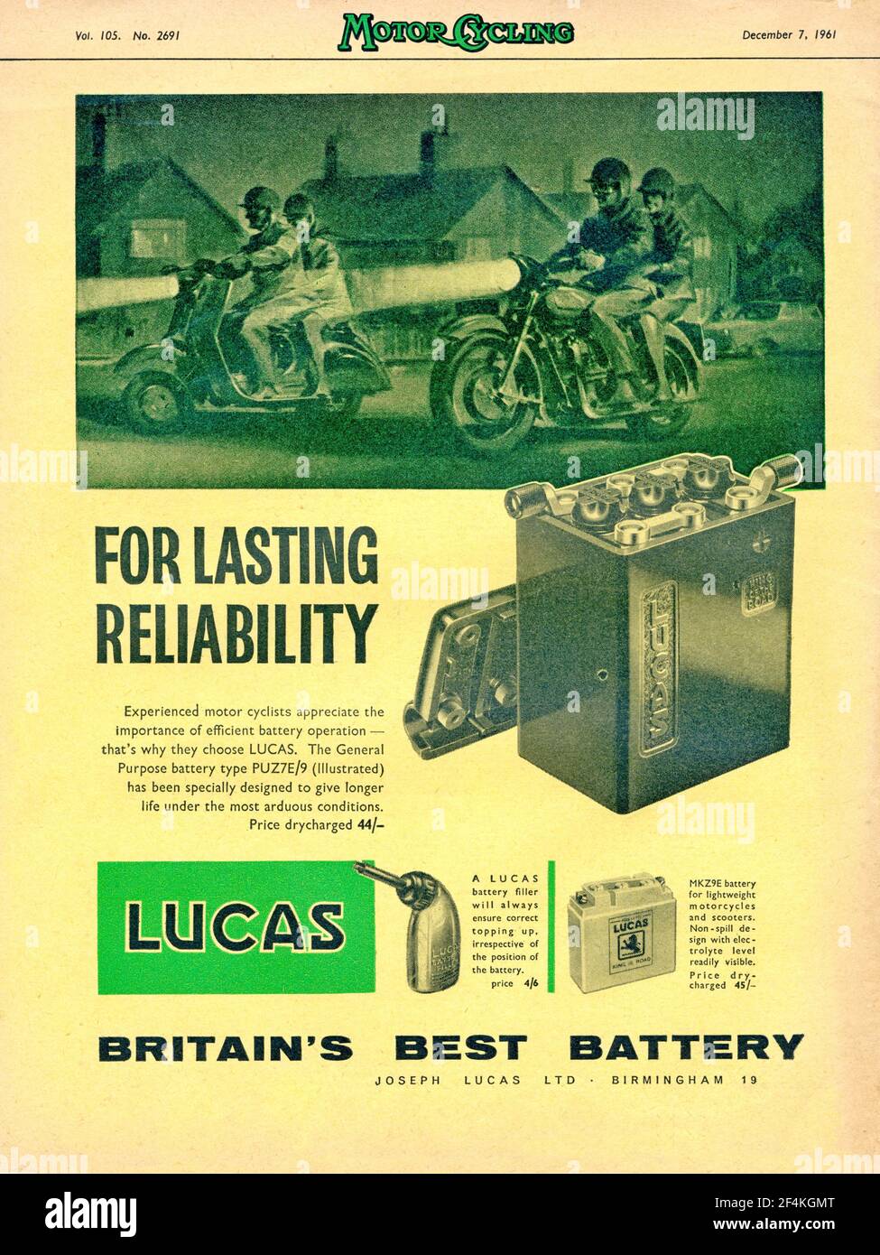 A vintage Lucas battery advert from Motorcycling magazine, December ...