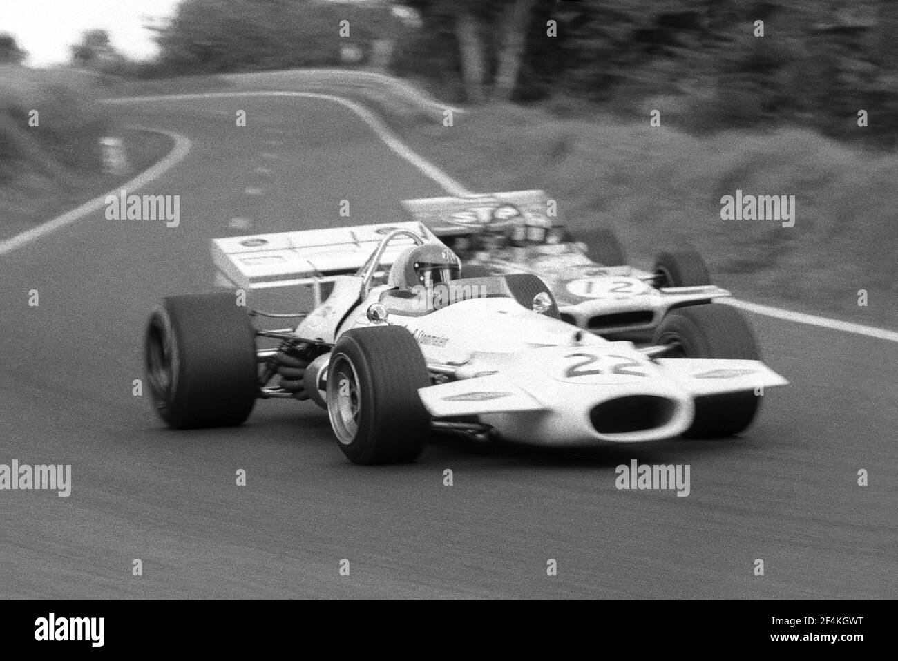 Rolf STOMMELEN driving Brabham-Ford F1 car in full speed during 1970 ...