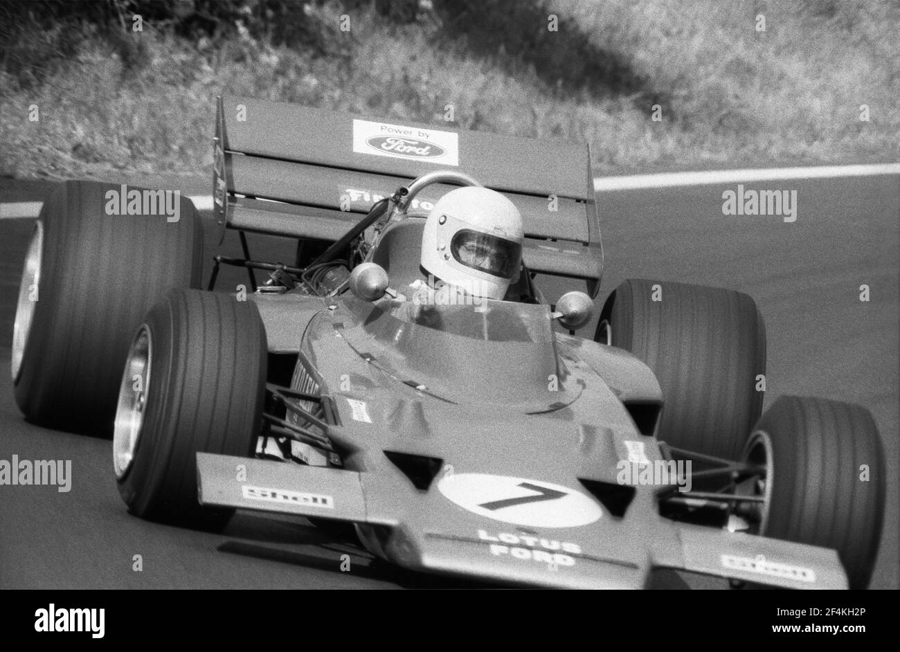 John MILES driving Lotus-Ford F1 car in full speed during 1970 Grand ...