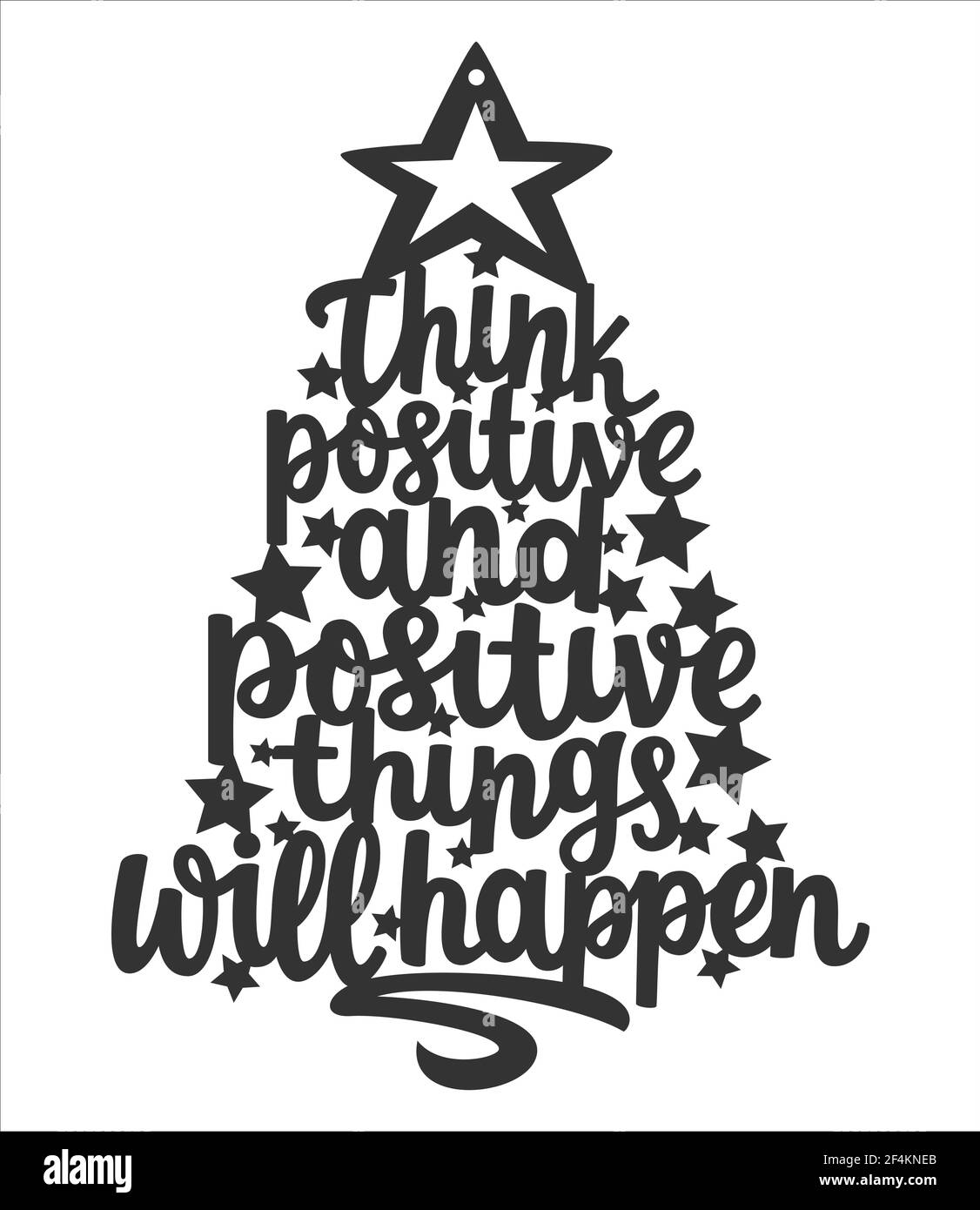 Christmas tree isolated on white background with quote. Handwritten ...