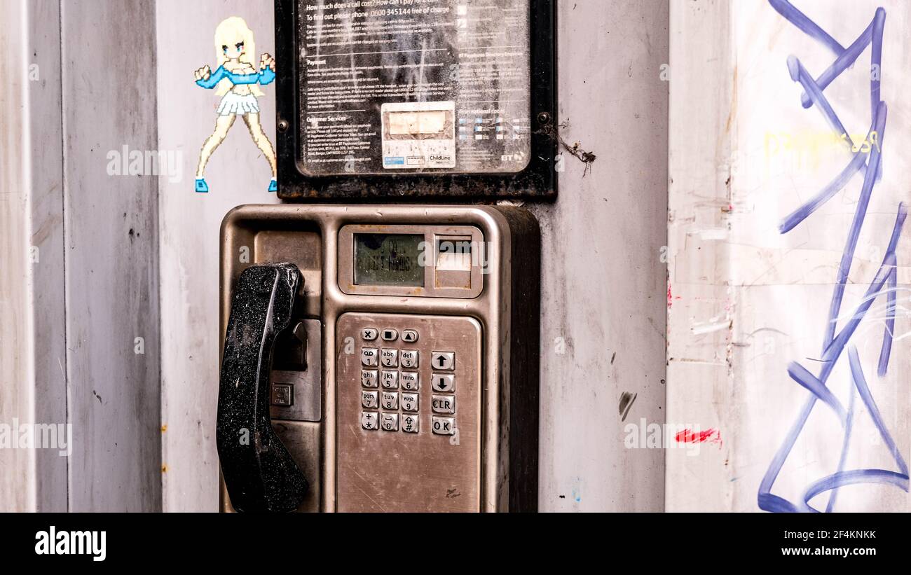 London UK, March 22 2021, Traditional Pay Phone Telephone Box With ...