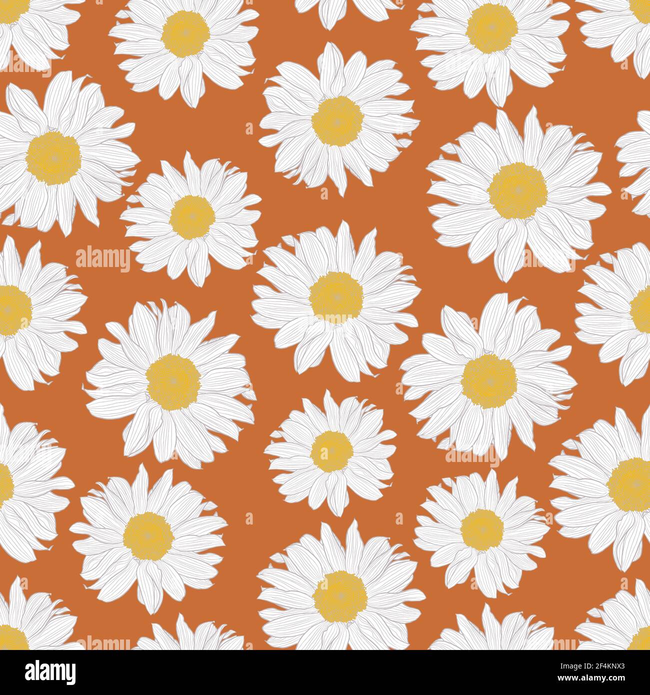 Vector seamless pattern of yellow and white daisy flowers on terracotta ...
