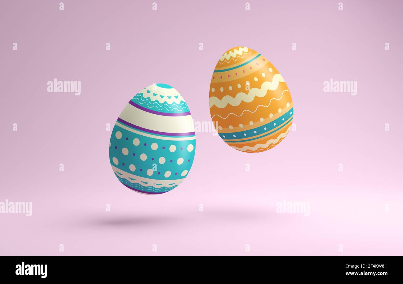 Happy Easter background. Two floating colorful decorated eggs in 3D ...