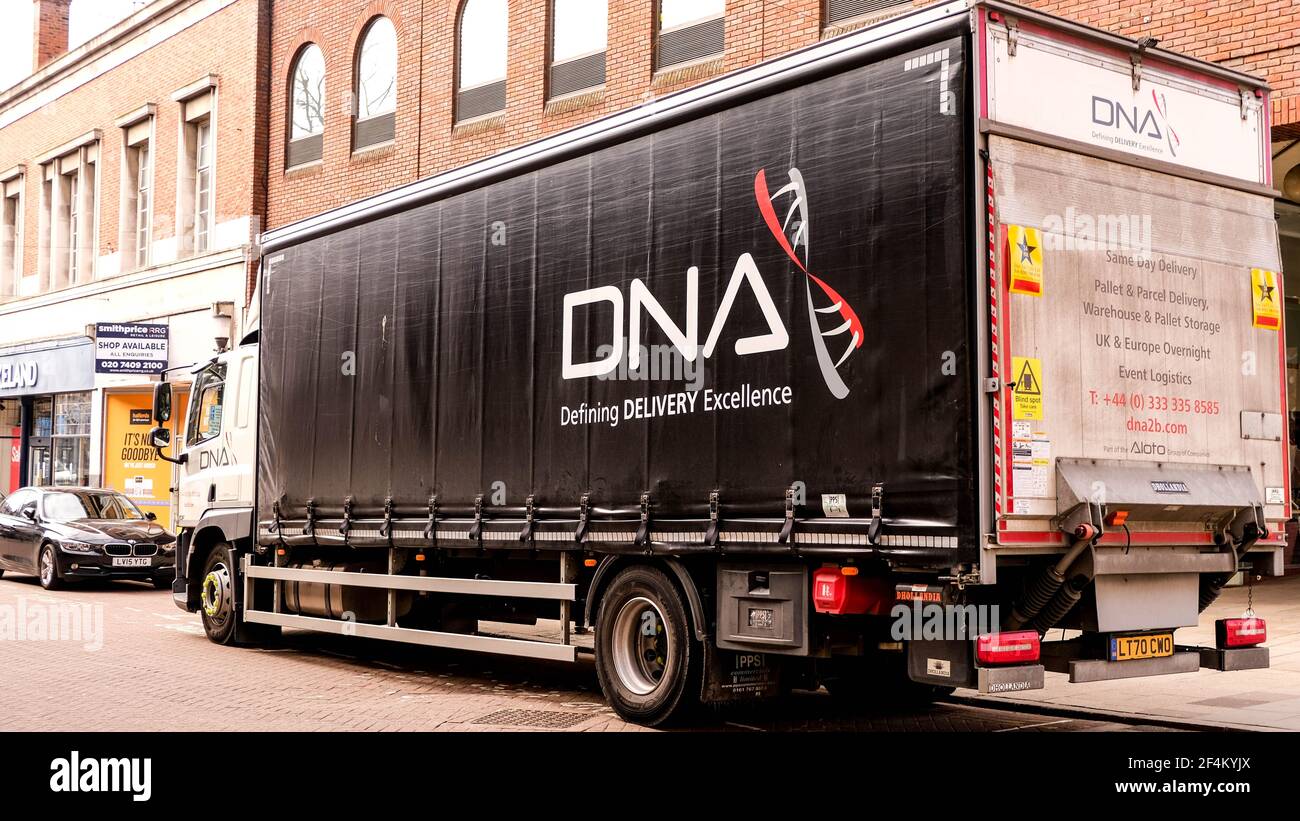 London UK, March 22 2021, A DNA Delivery Truck Parked On A High Street ...