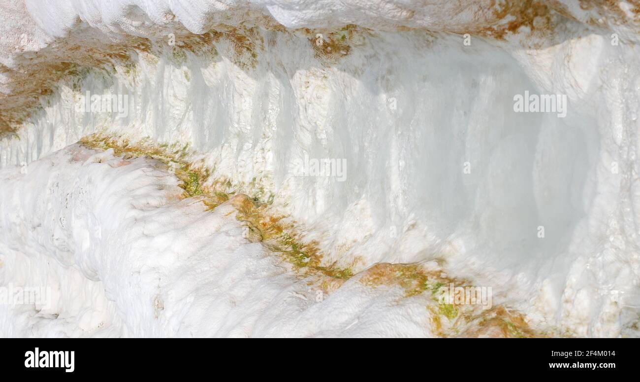 Calcium stalactites and relief. Background with place for text. Stream ...