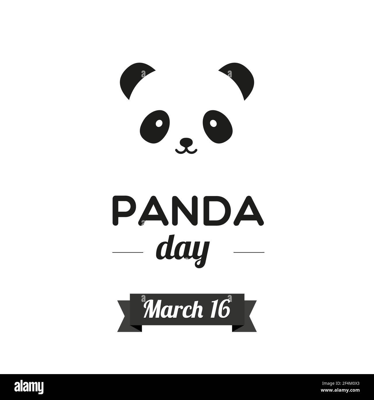 Panda Day. March 16. Bear panda face icon. Black and white. Vector ...