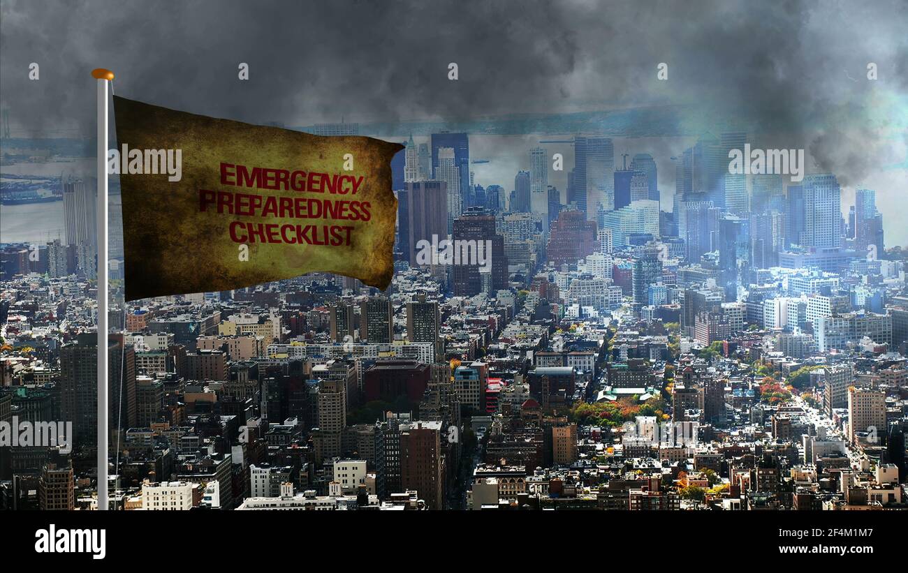 Emergency checklist flag over the big city Stock Photo - Alamy