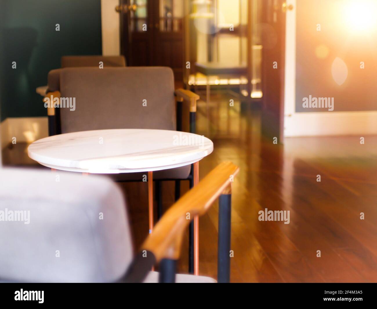 A sunlit interior of a hip cafe coffee shop. Empty room Stock Photo - Alamy